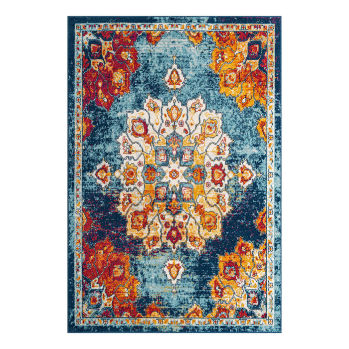 Bungalow Rose Performance Blue/Red Rug & Reviews | Wayfair