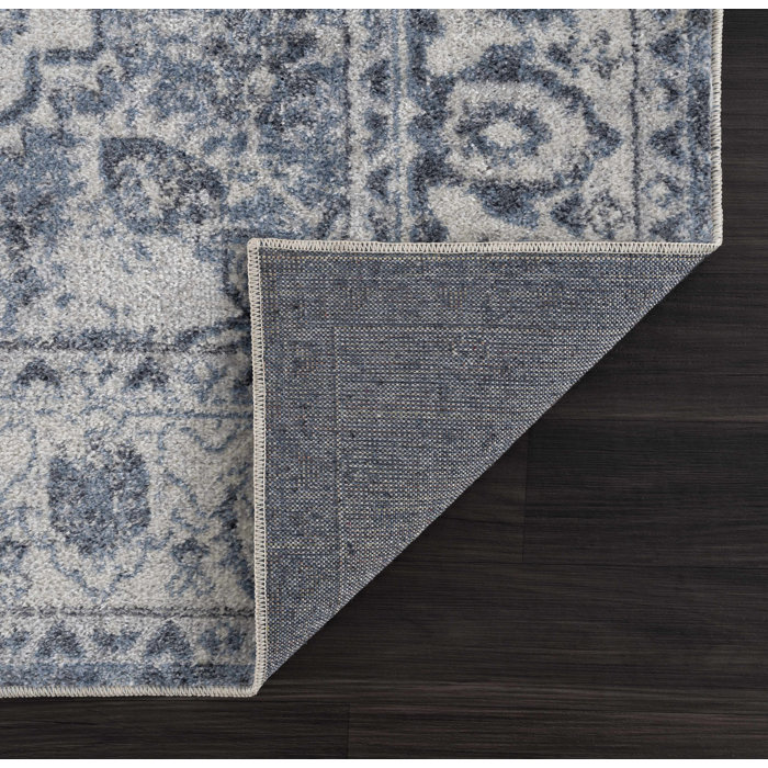 Bungalow Rose Oveda Performance Blue Machine Washable Rug & Reviews ...