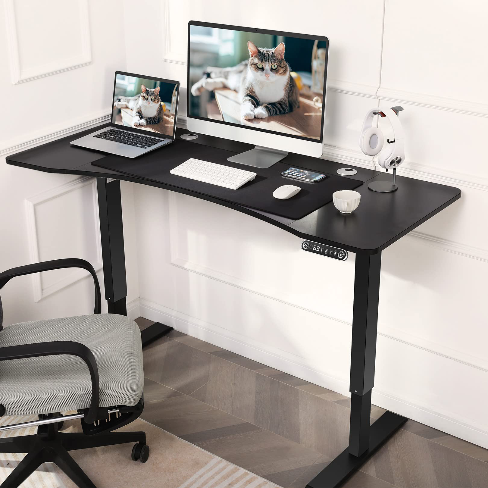 Inbox Zero Huben Height Adjustable Curved Gaming Standing Desk | Wayfair