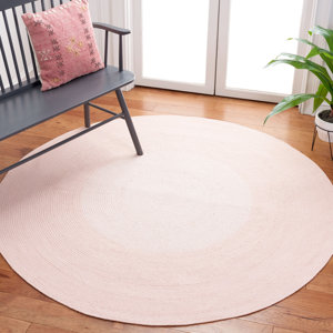 Gracie Oaks Round Rindge Hand Braided Cotton Pink Area Rug | Wayfair