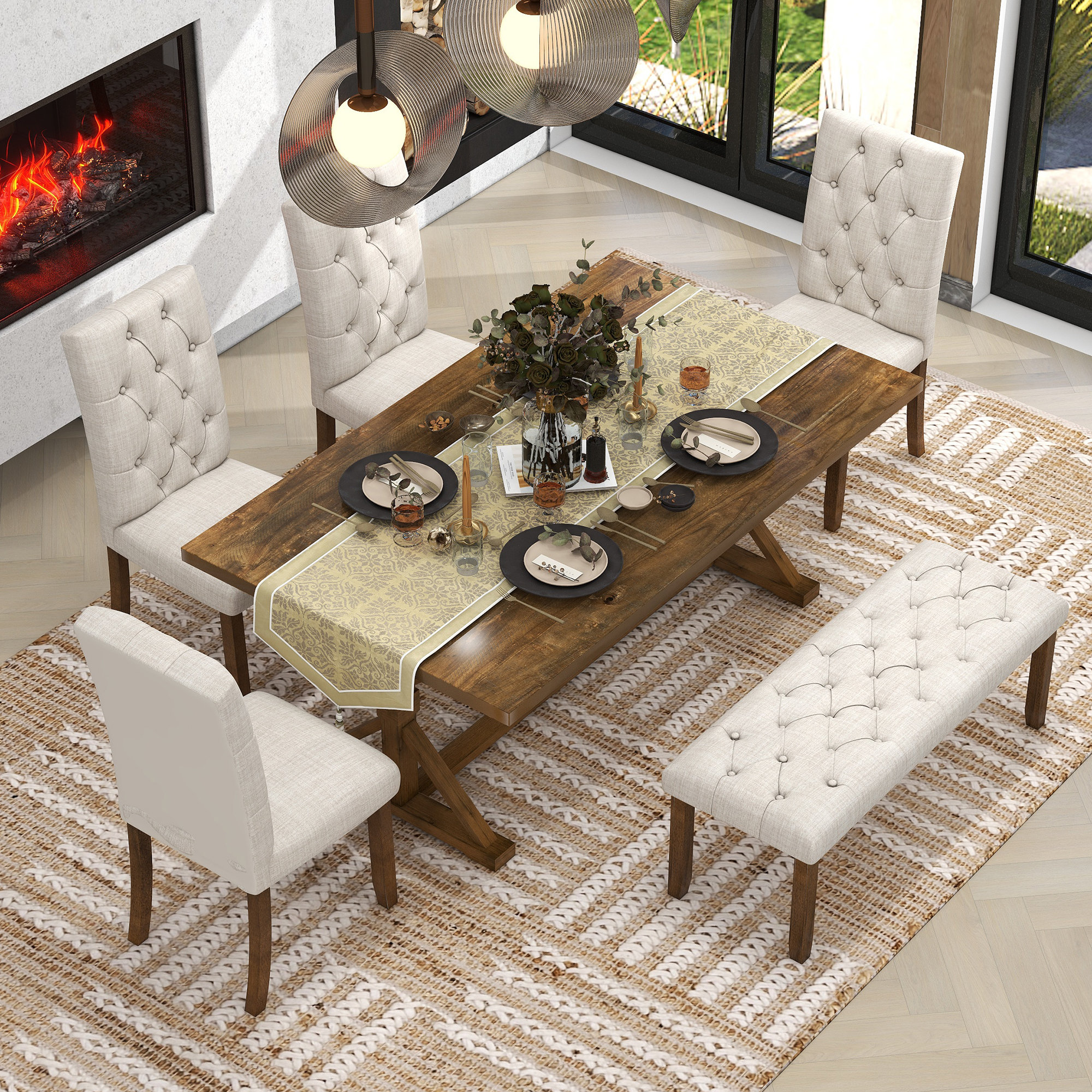 Winston Porter Invaldi 6 - Piece Trestle Dining Set | Wayfair