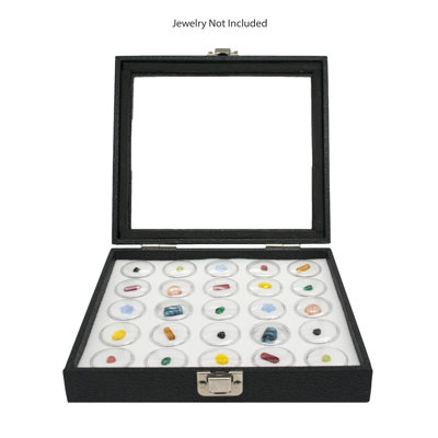 Ebern Designs Glass Top White Jewellery Gemstone Display Case With Gem ...