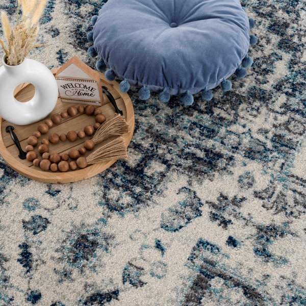 Bungalow Rose Dunnes Performance Blue Rug & Reviews | Wayfair