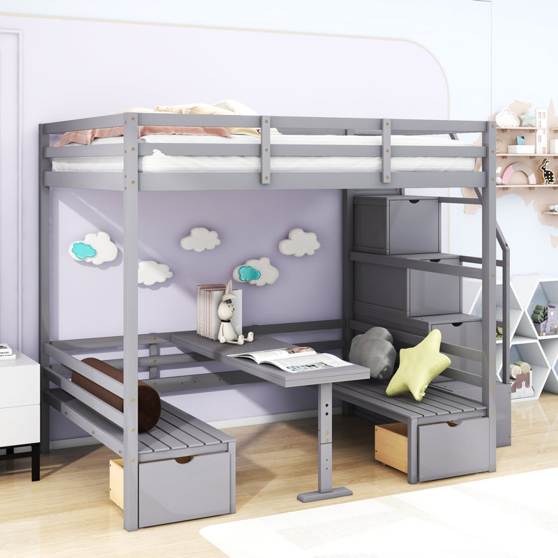 Harriet Bee Fidor Full Over Full 2 Drawer Standard Bunk Bed with Built ...