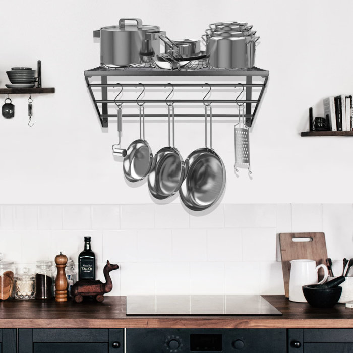 Belfry Kitchen Pot Pan Rack Wall Mounted - Saucepan Rack For Kitchen ...
