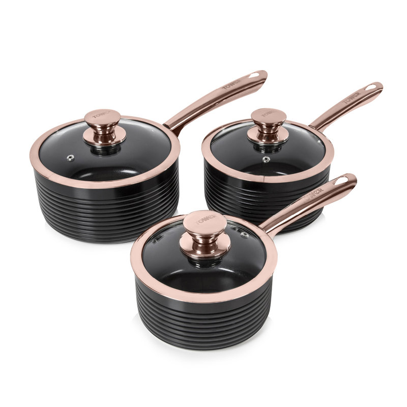 Tower Linear Non Stick Induction Saucepans Sets with Lids, Easy Clean ...