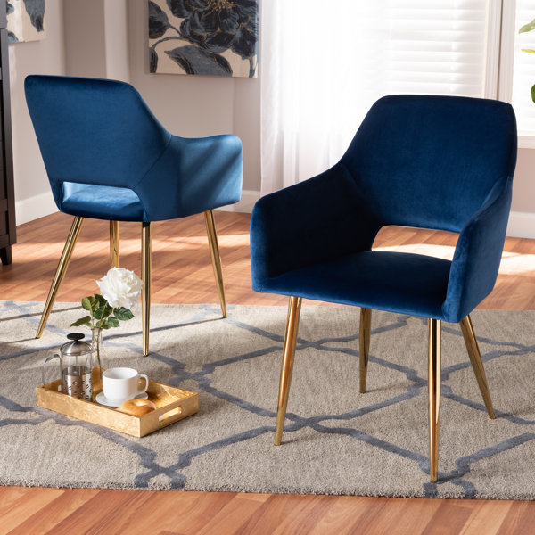Mercer41 Bryleigh Metal Arm Chair in Navy Blue | Wayfair