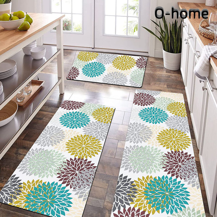 O-home Boho Kitchen Rug Sets 3 Piece With Runner Non Slip Thin Kitchen ...
