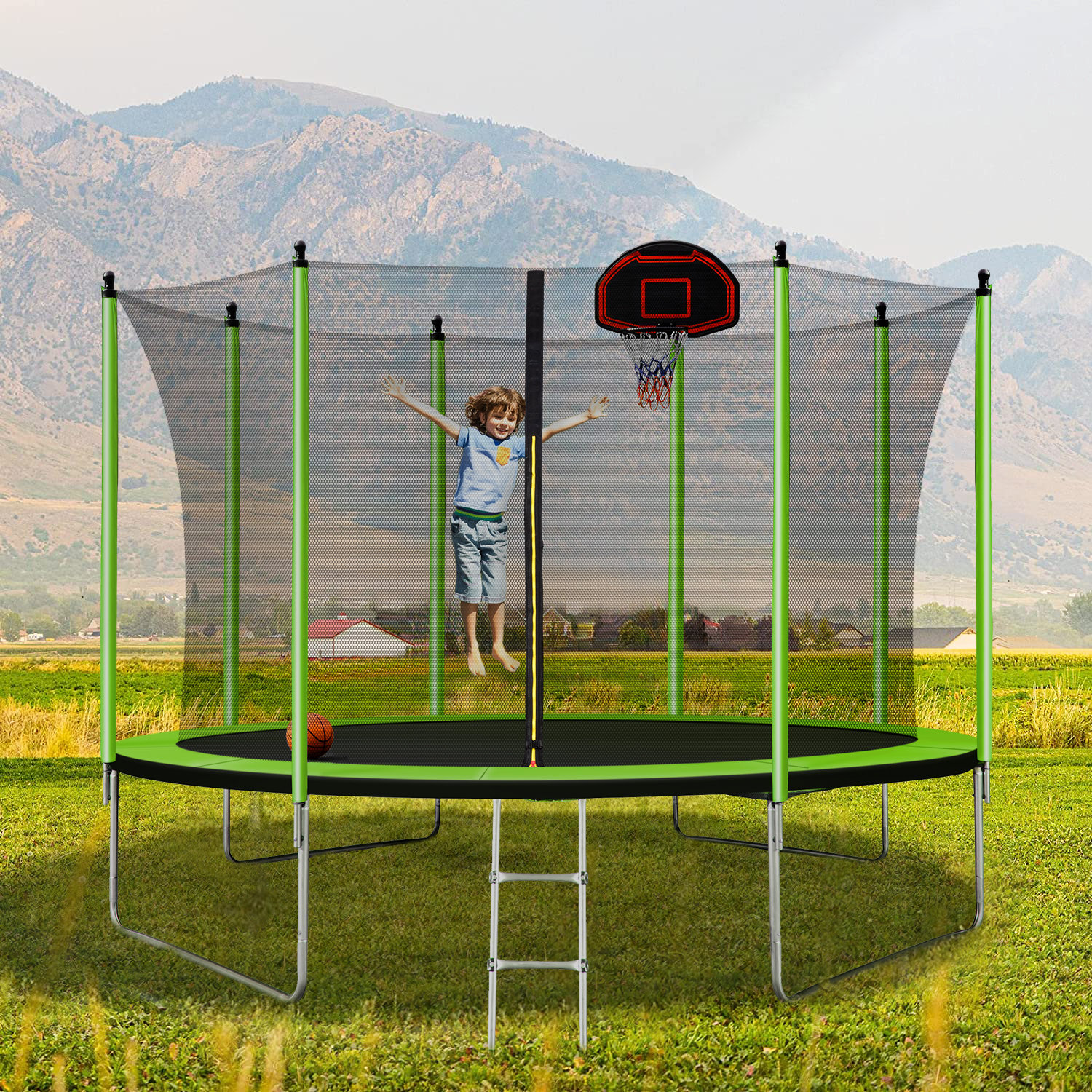 specool 10' Round Backyard Trampoline Outdoor Above Ground with ...