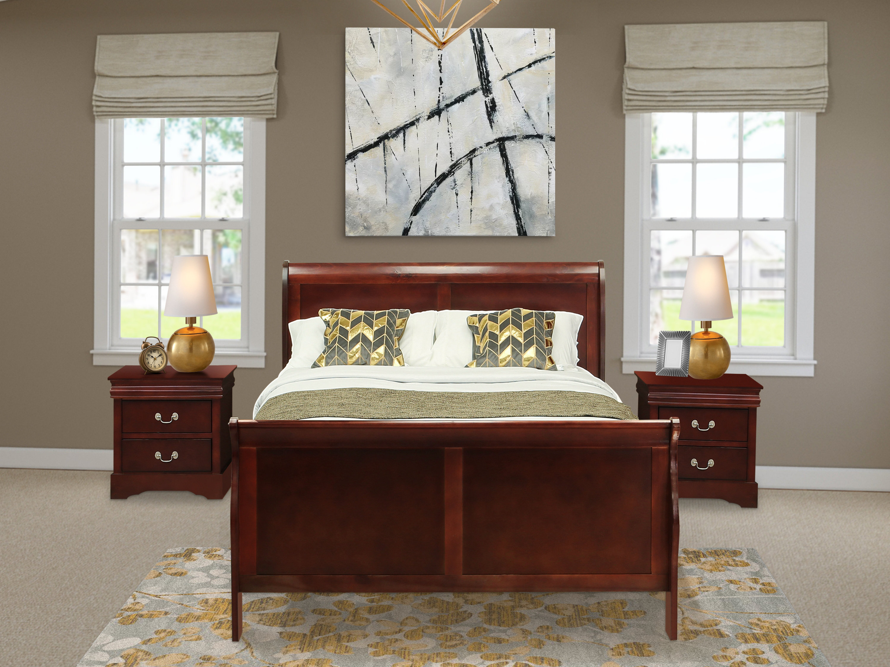 Lark Manor Axel Queen Solid Wood Sleigh Platform 3 Piece Bedroom Set ...