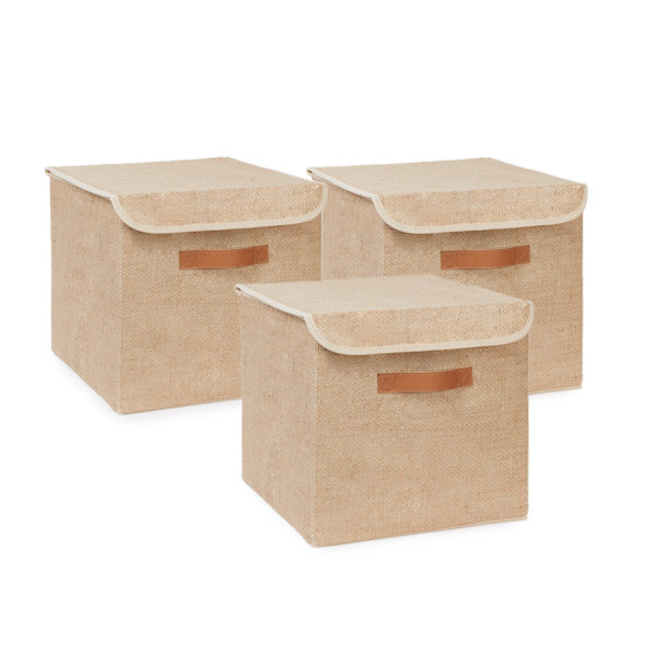 Ocean Home Textile Natural Jute Storage Boxes with Lid, Foldable ...