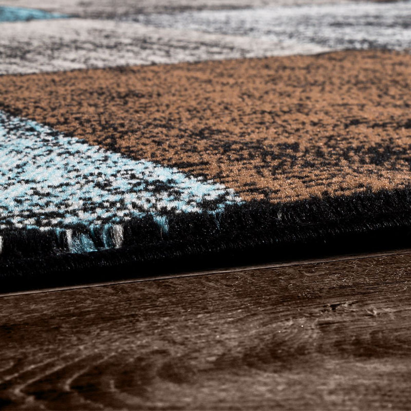 Wrought Studio Keneipp Performance Turquoise/Brown Rug & Reviews | Wayfair