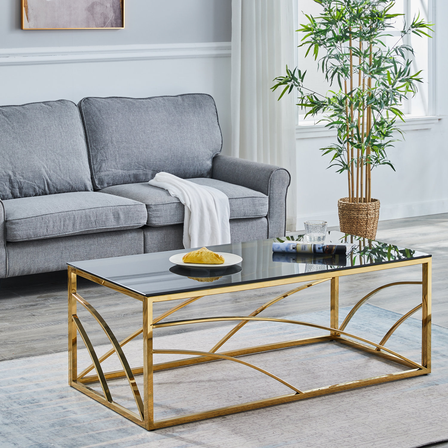AINPECCA Glass Stainless Steel Frame Coffee Table 120cm | Wayfair.co.uk