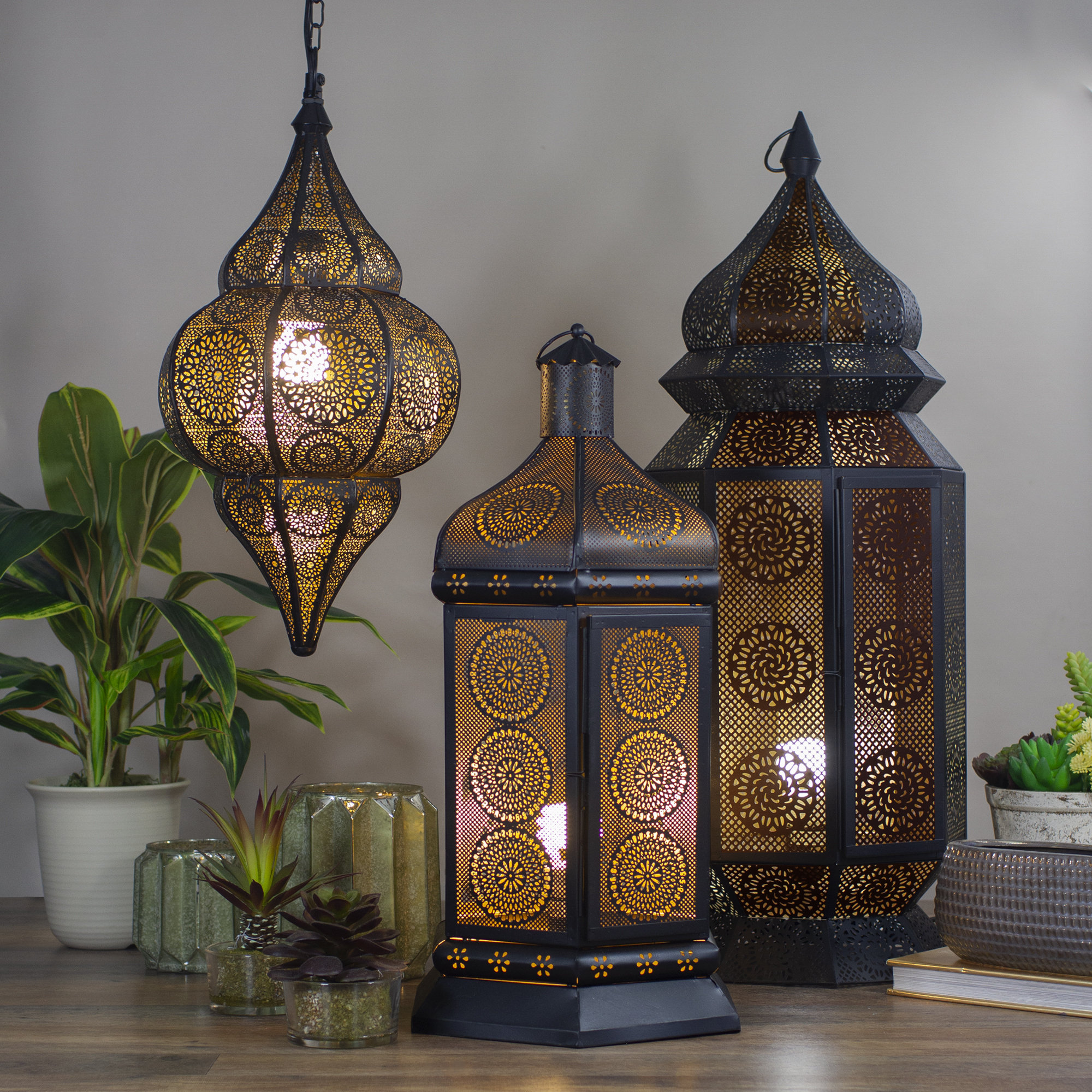 Northlight 18" Moroccan Style Hanging Lantern Ceiling Light Fixture ...