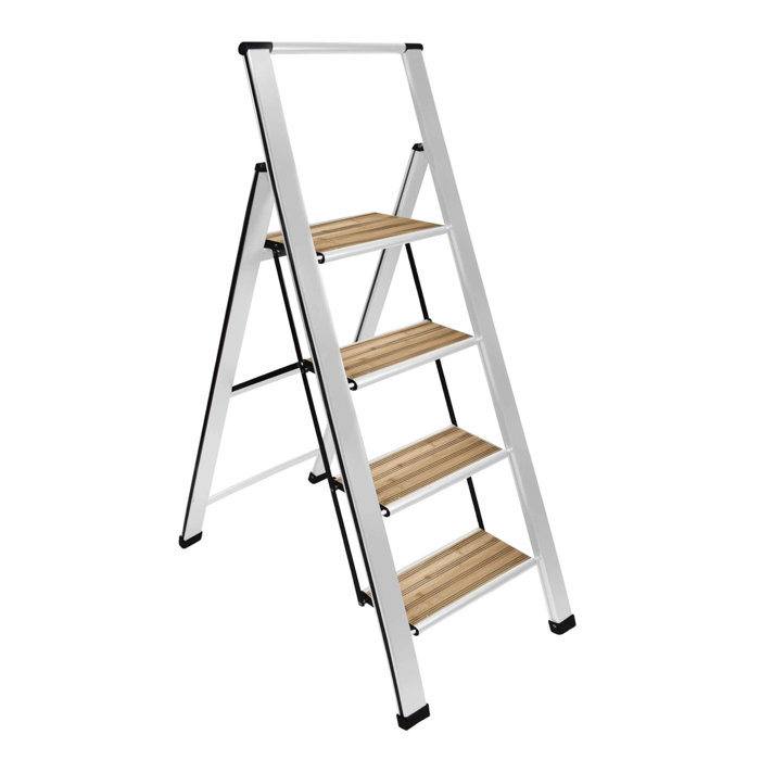 Sorfey Premium 4 Step Modern Bamboo Ladder. Lightweight, Ultra Slim ...