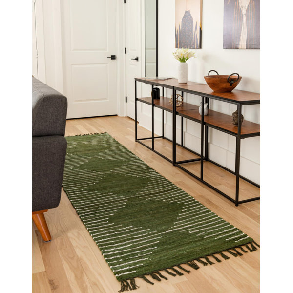 Steelside™ Justice Handmade Flatweave Cotton Muddy Green Rug & Reviews ...