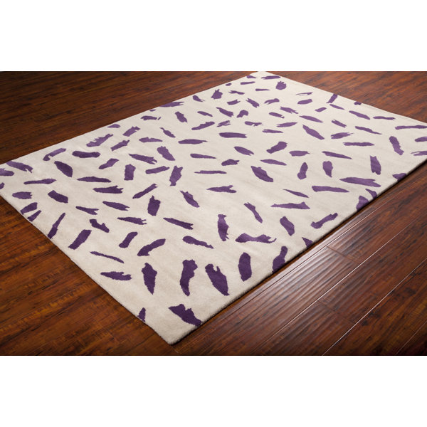 Chandra Tufted Wool Cream; Purple Rug | Wayfair