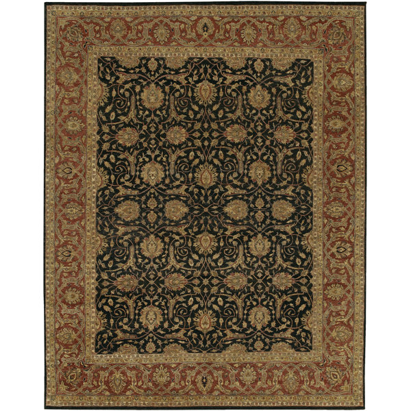 Chandra Angora Handmade Hand-Knotted Wool Black/Rush/Ivory Rug | Wayfair