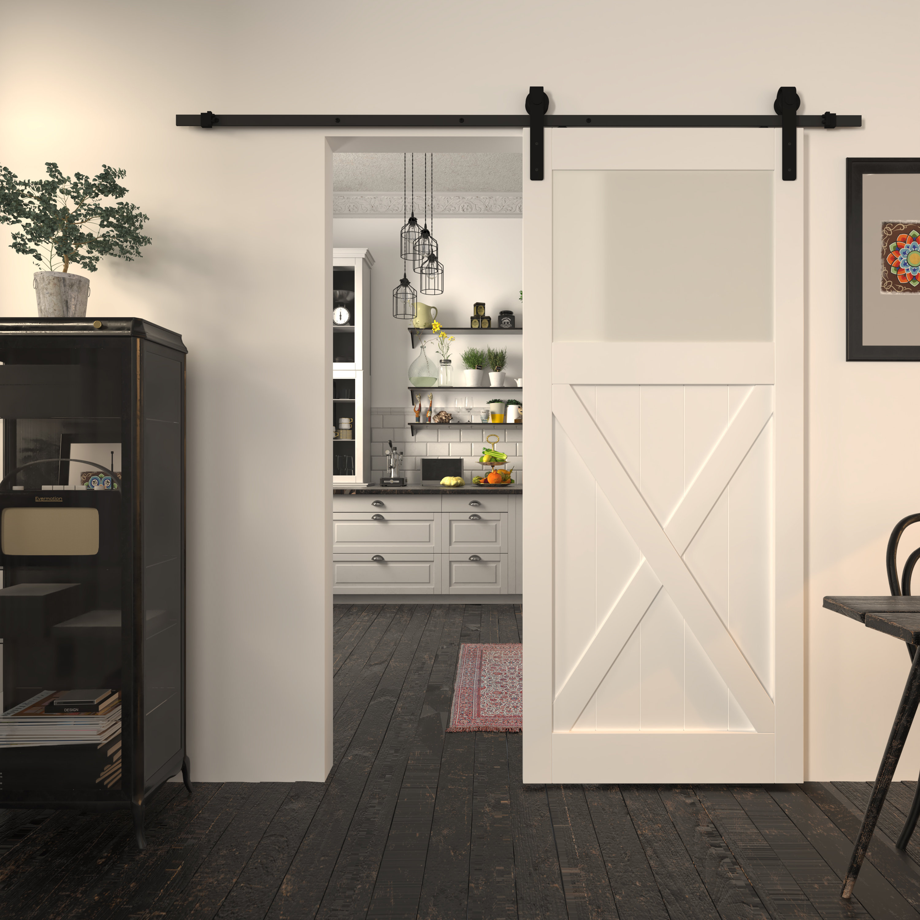 ARK DESIGN Glass and Manufactured Wood Barn Door with Installation ...