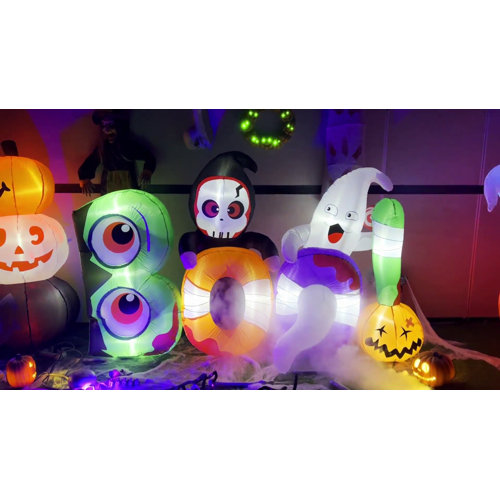 The Holiday Aisle® Halloween Boo with Skeleton Inflatable Set | Wayfair