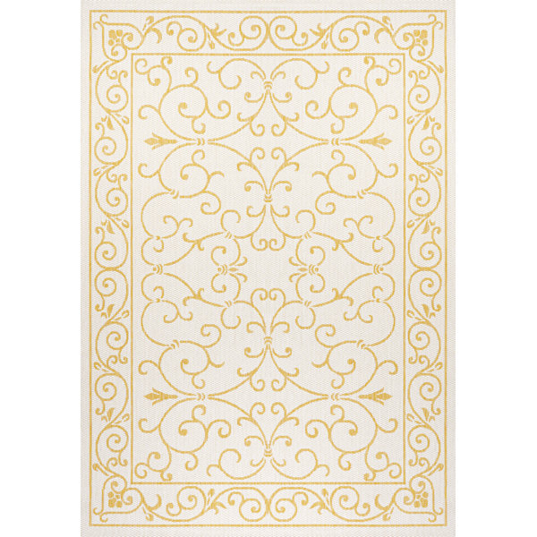 Canora Grey Debbe Vintage Filigree Textured Weave Indoor/Outdoor Cream ...