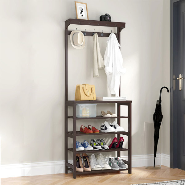 Winston Porter Echikson Bamboo Solid Wood Hall Tree with Shoe Storage ...