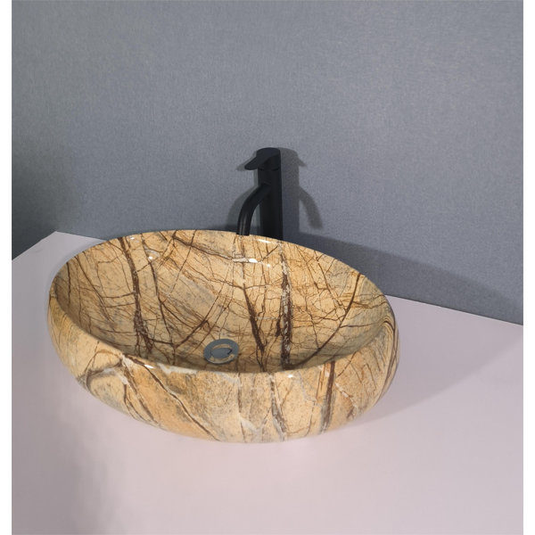 Qierao 16'' Marble Ceramic Oval Vessel Bathroom Sink | Wayfair