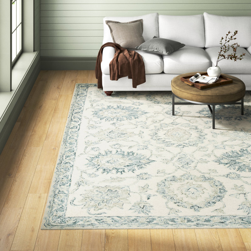 Aden Handmade Wool Ivory/Blue Rug & Reviews | Birch Lane