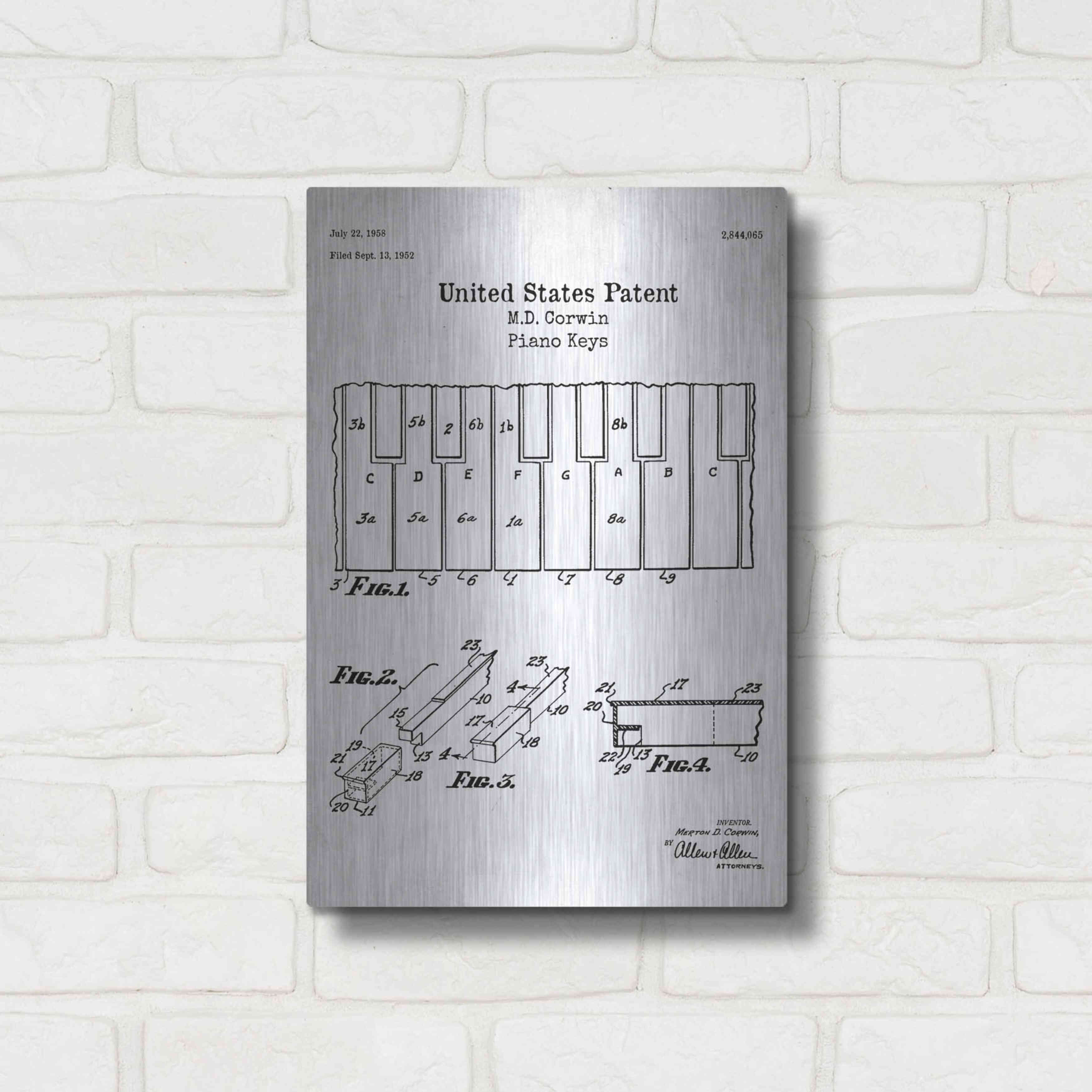 17 Stories Luxe Metal Art 'Piano Keys Blueprint Patent White' Piano ...