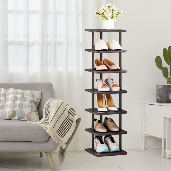 Loon Peak® 7 Pairs Black/Rustic Dark Brown Shoe Rack | Wayfair