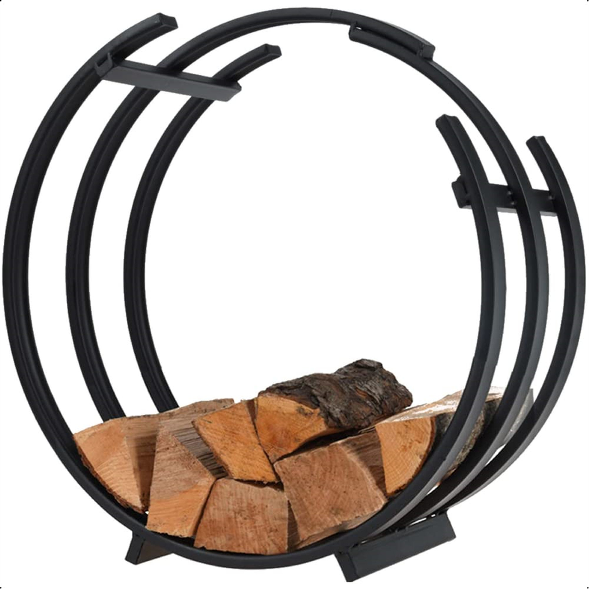 House of Hampton Black Round Log Store Indoors - Log Burner Accessories ...