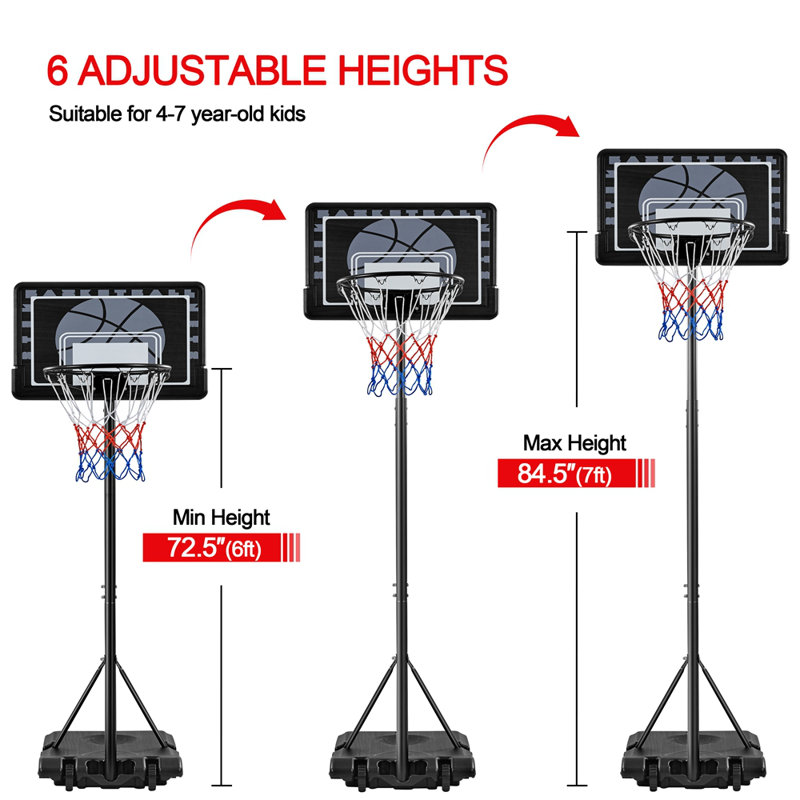 Yaheetech Height Adjustable Metal Portable Full-Size Basketball Hoop ...