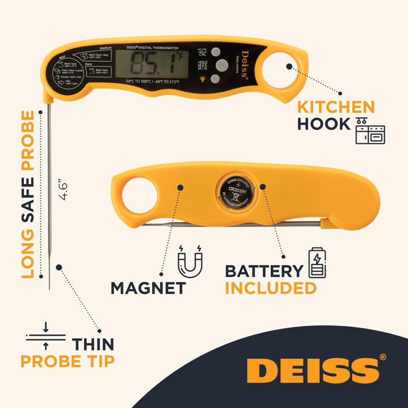 DEISS Pro Ultra Fast Digital Meat & Cooking Waterproof Thermometer with ...