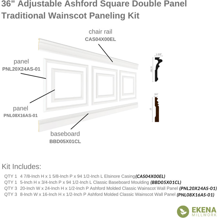 PCI Enterprises Ashford Square Double Panel Traditional Wainscot ...