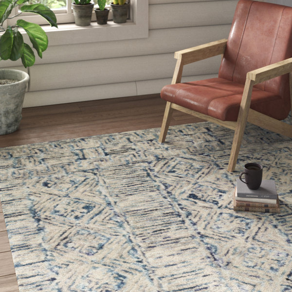 Union Rustic Maximillian Handmade Hand Tufted Wool Blue/Beige Rug | Wayfair