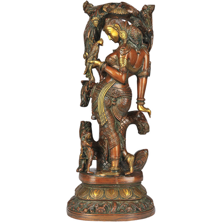 Exotic India 17" Celestial Nymph With Parrot Passing Message In Brass ...