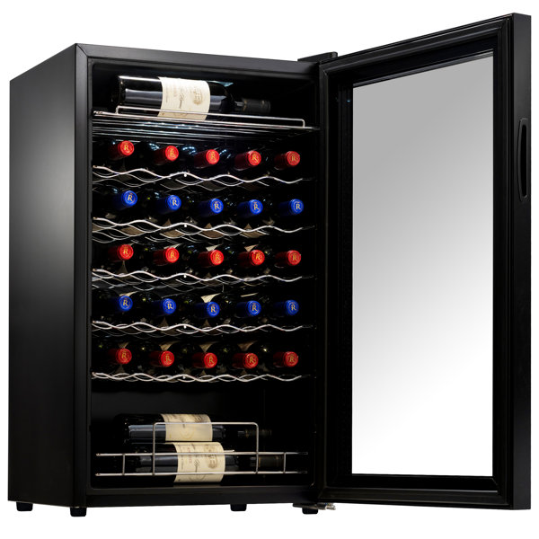 NutriChef 19.49'' 34 Bottle Single Zone Free-standing Wine Refrigerator ...