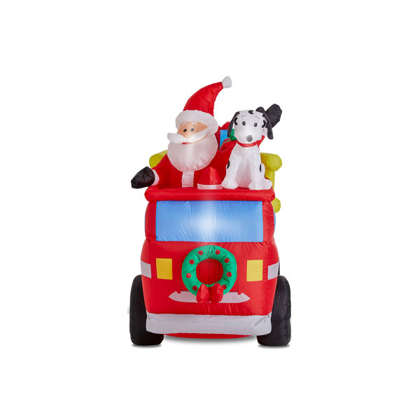 Glitzhome 7FT Christmas Lighted Inflatable Santa in Truck Décor | Wayfair