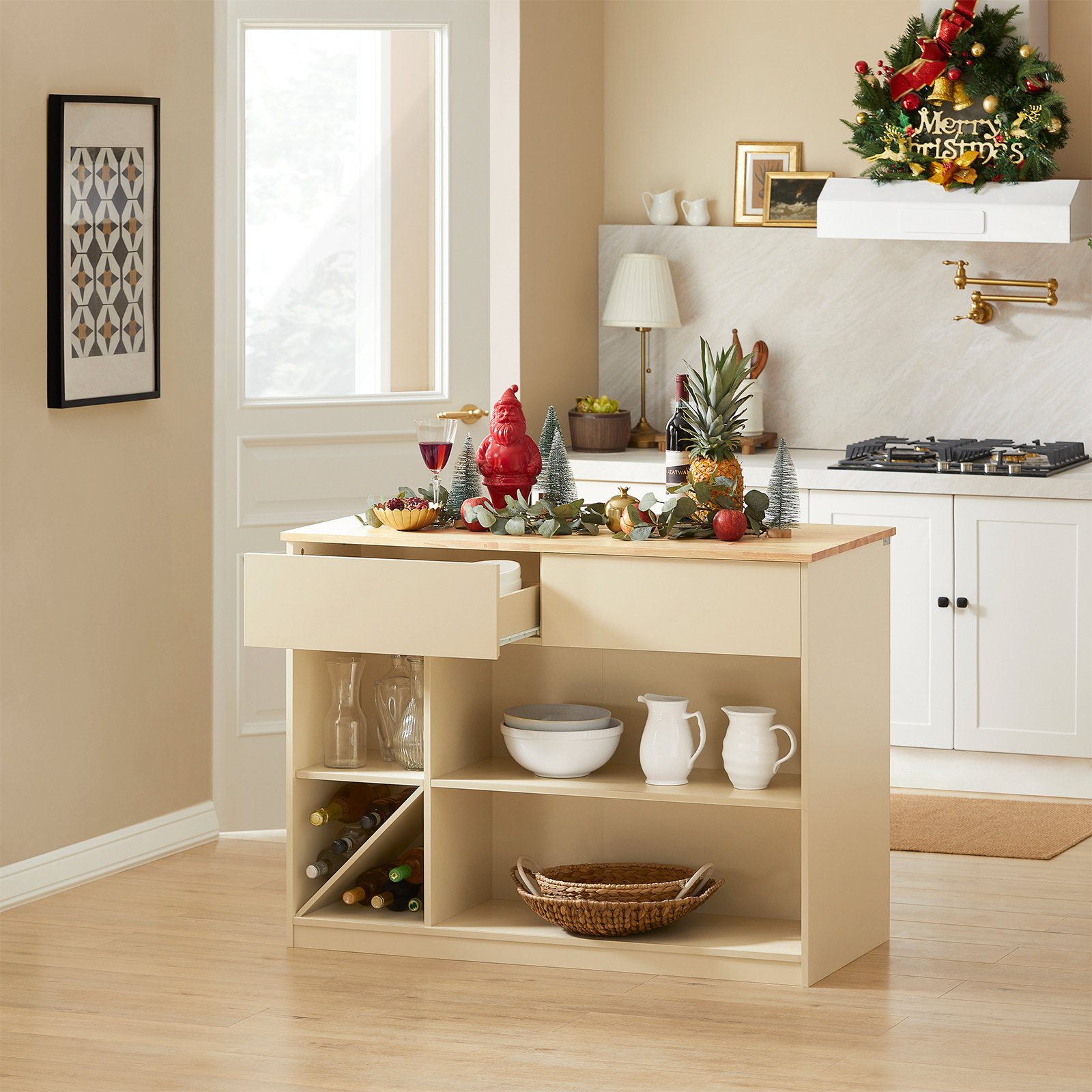 Ophelia & Co. Northwich 120Cm Wide Kitchen Island with Solid Wood Top ...
