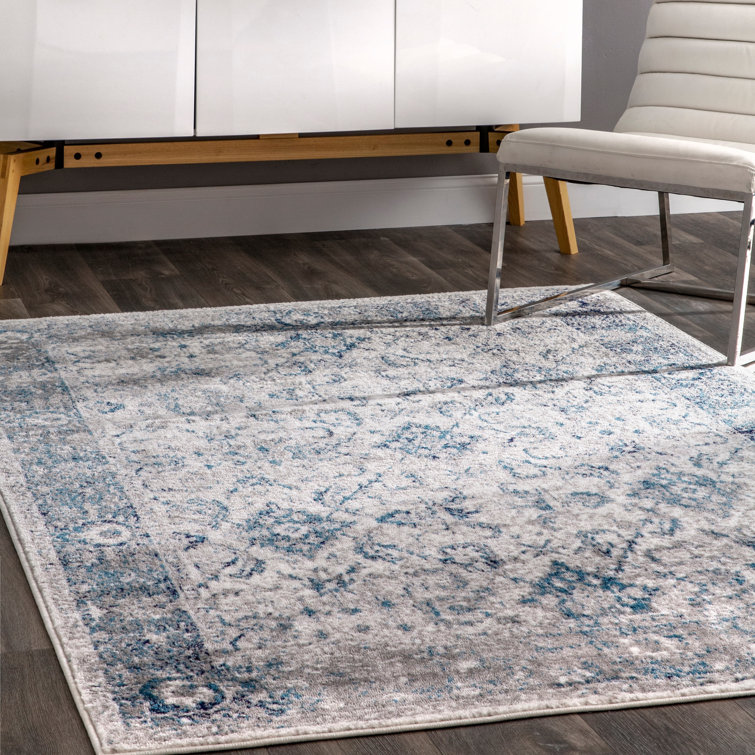 Charlton Home® Vara Machine Woven / Power Loomed Performance Blue Rug ...