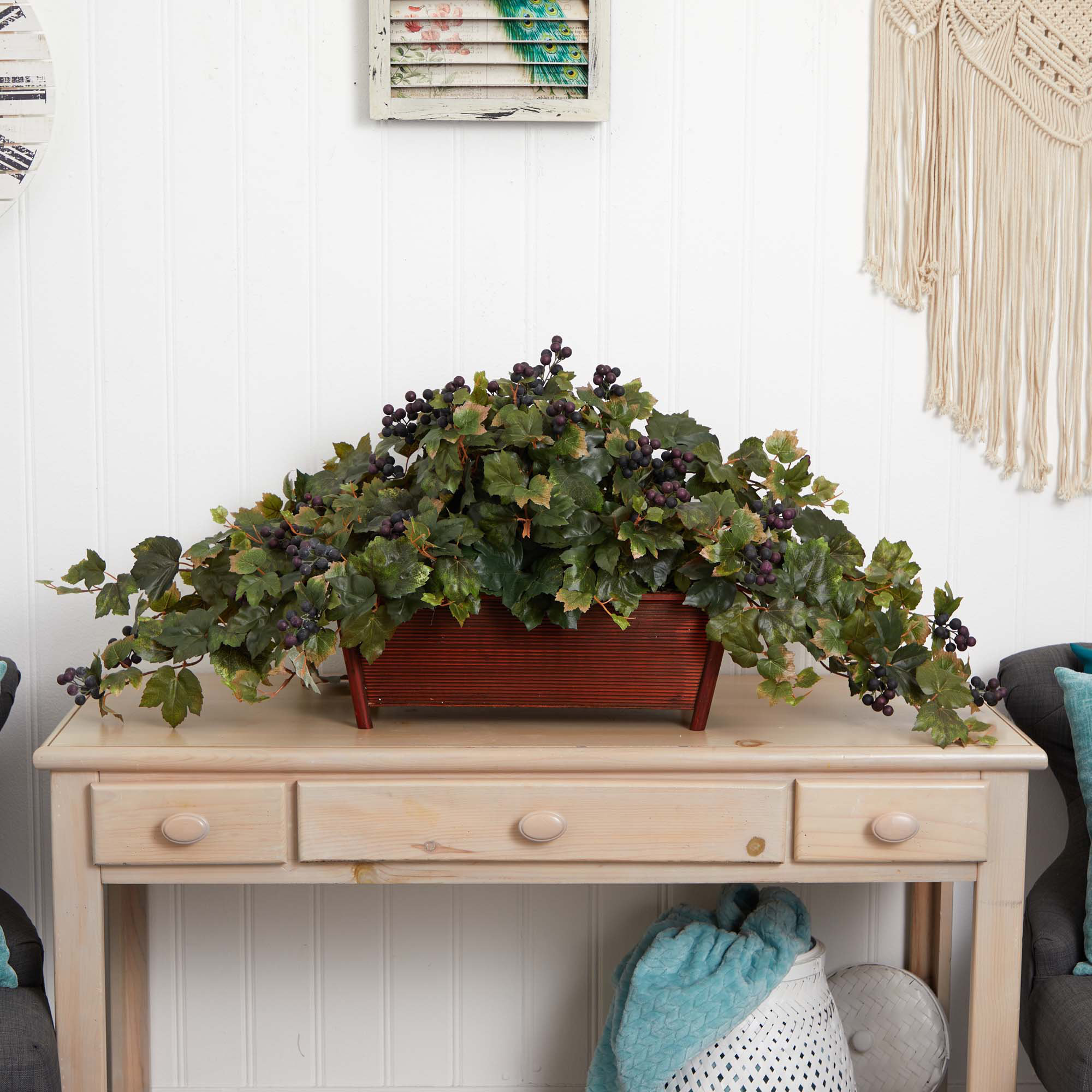 Charlton Home® 18'' Faux Grapevine Plant in Wood Planter | Wayfair