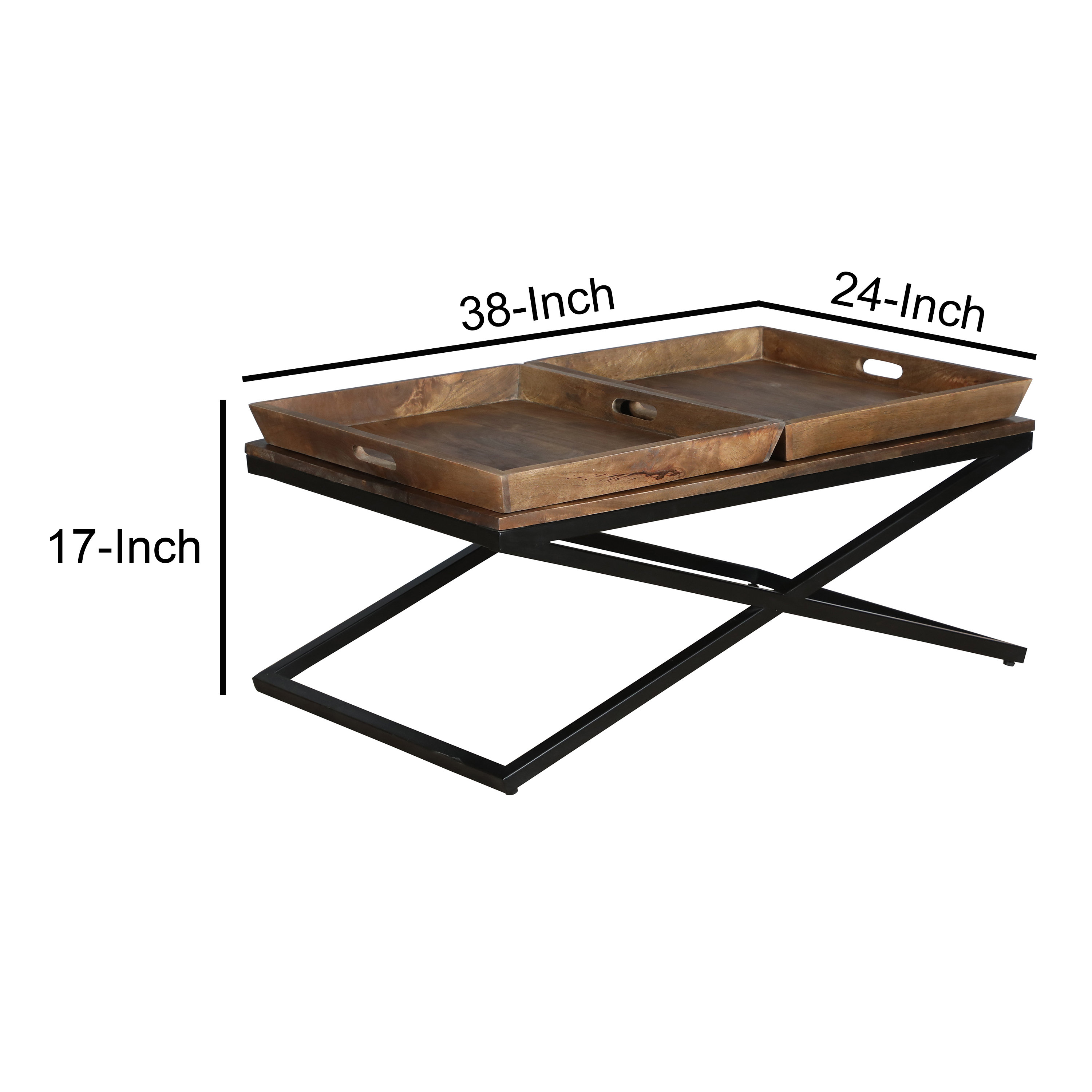 17 Stories 38 Inch Rectangular Mango Wood Farmhouse Coffee Table, 2 ...
