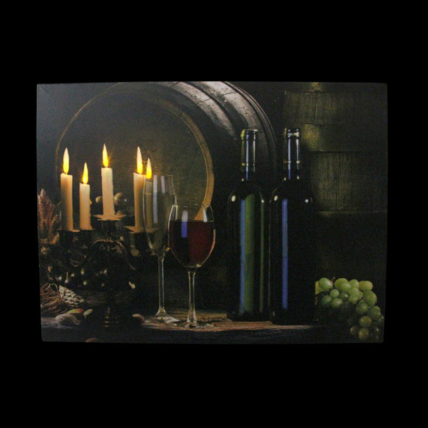 Northlight 15.75" LED Lighted Flickering Wine and Candles Canvas Wall ...