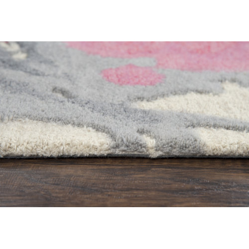Ebern Designs Prentice Handmade Wool Beige/Pink Rug | Wayfair
