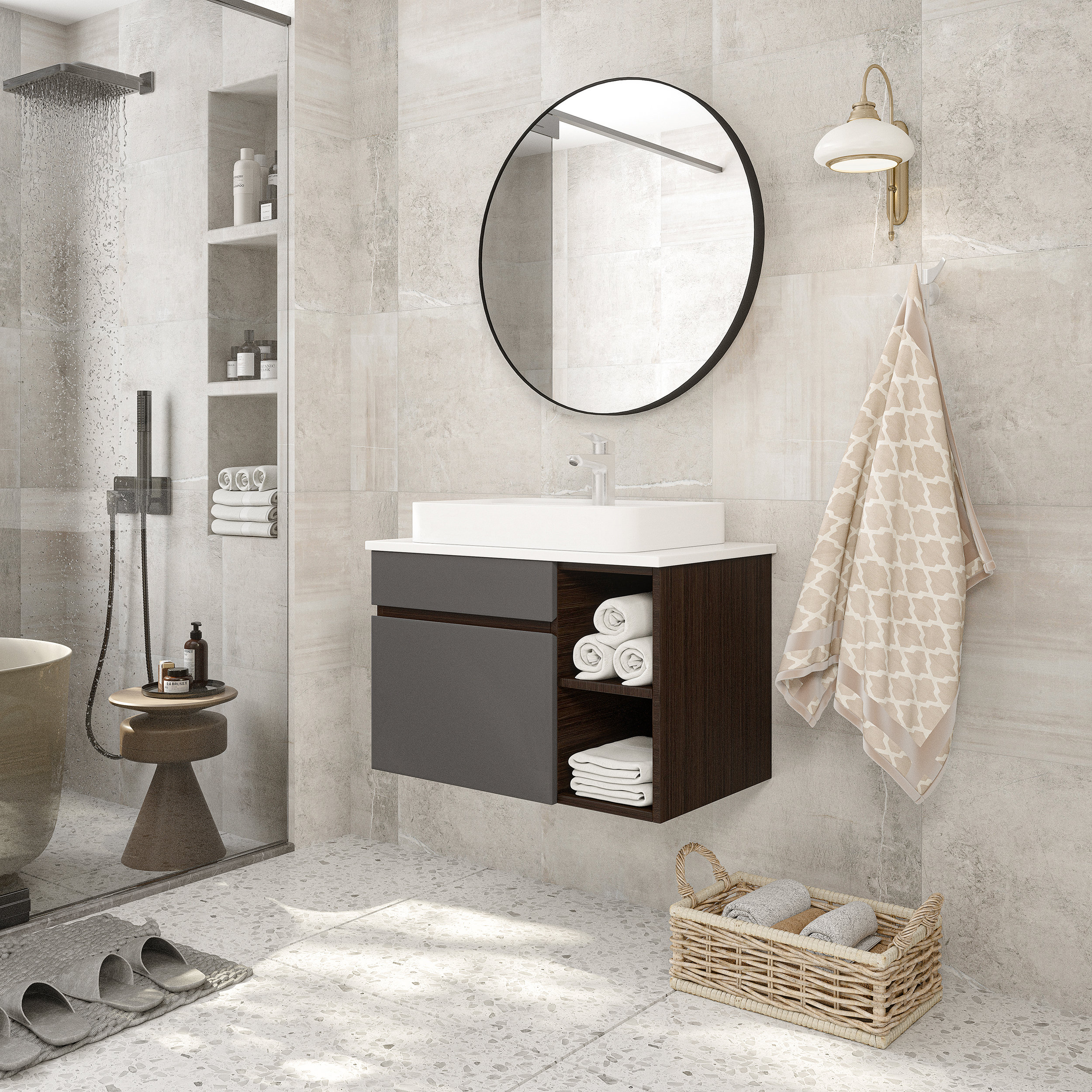 CASAINC 30'' Wall Mounted Single Bathroom Vanity with Engineered Stone ...