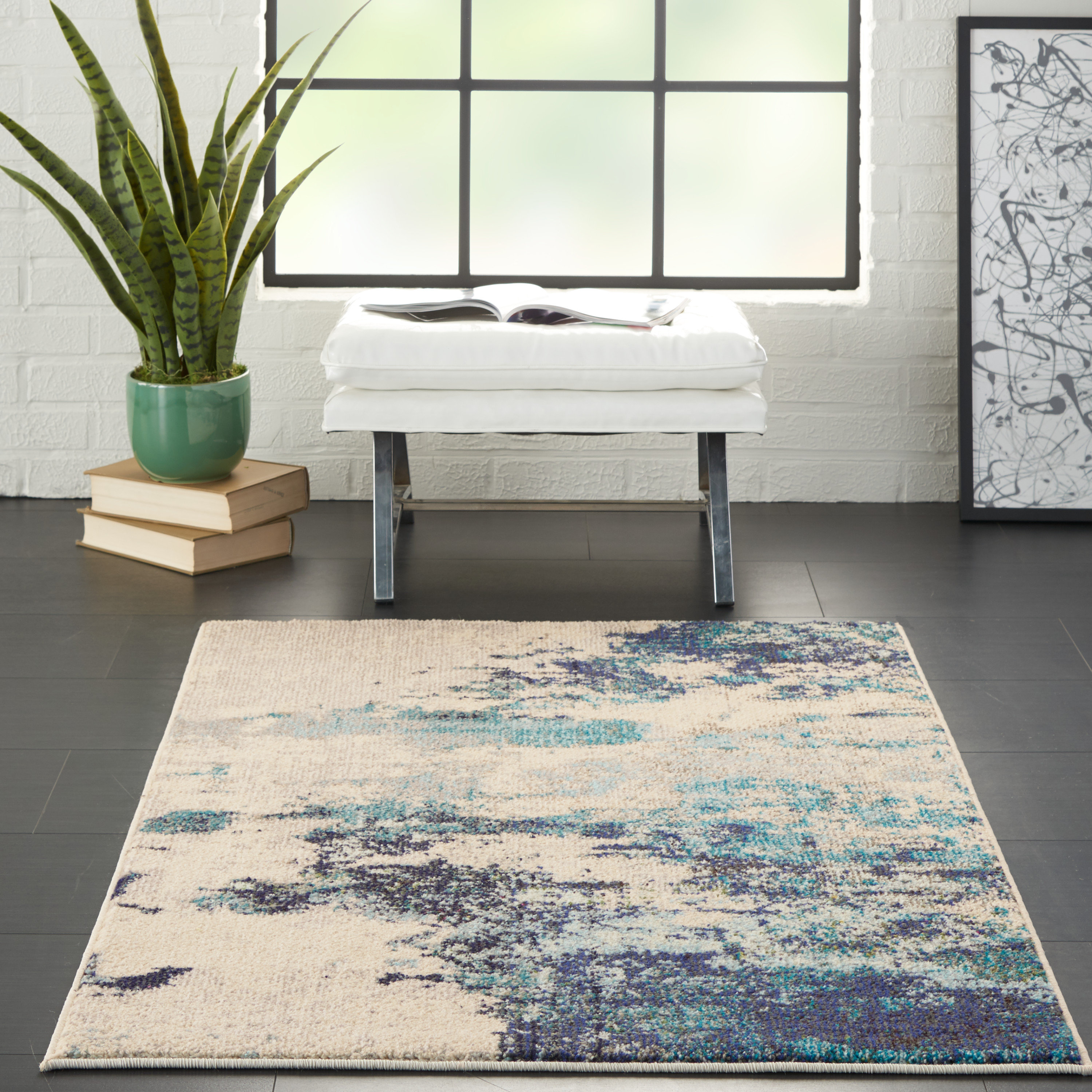 Williston Forge Adrienn Abstract Ivory/Navy/Blue Area Rug & Reviews ...
