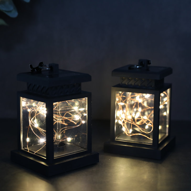 JHY DESIGN Set Of 2 Small Solar Lanterns Outdoor Hanging Lights For ...