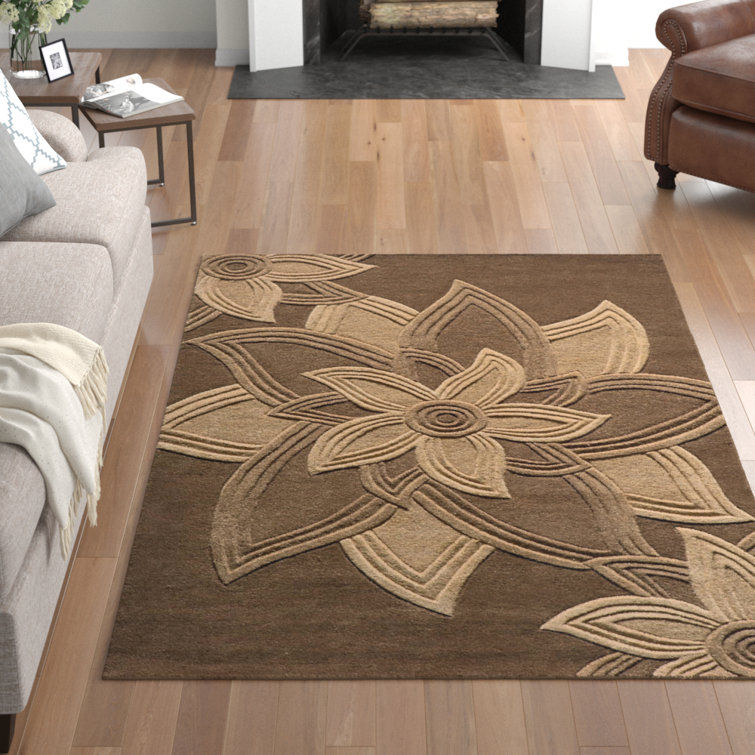 Red Barrel Studio® Cloninger Floral Handmade Tufted Wool Mocha Area Rug ...