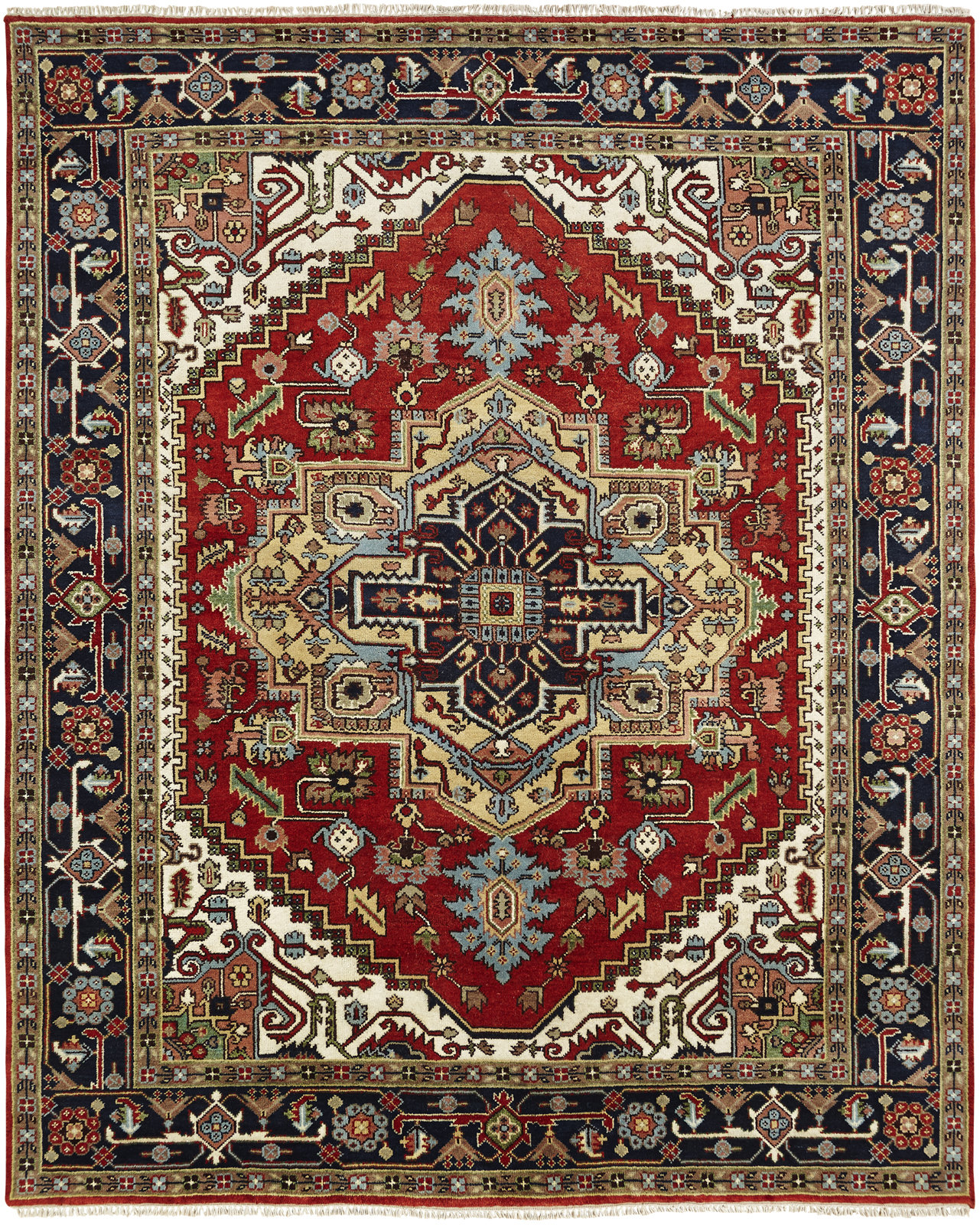 Astoria Grand Marshallton Handmade Hand-Knotted Wool Red/Navy Rug ...