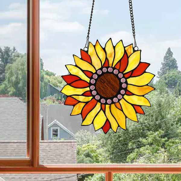 Gracie Oaks Sunflower Stained Glass Window Panel & Reviews | Wayfair